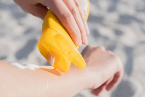 Human Hand Sun Protection Cream Tube Concept Protecting Skin Sun Stock ...