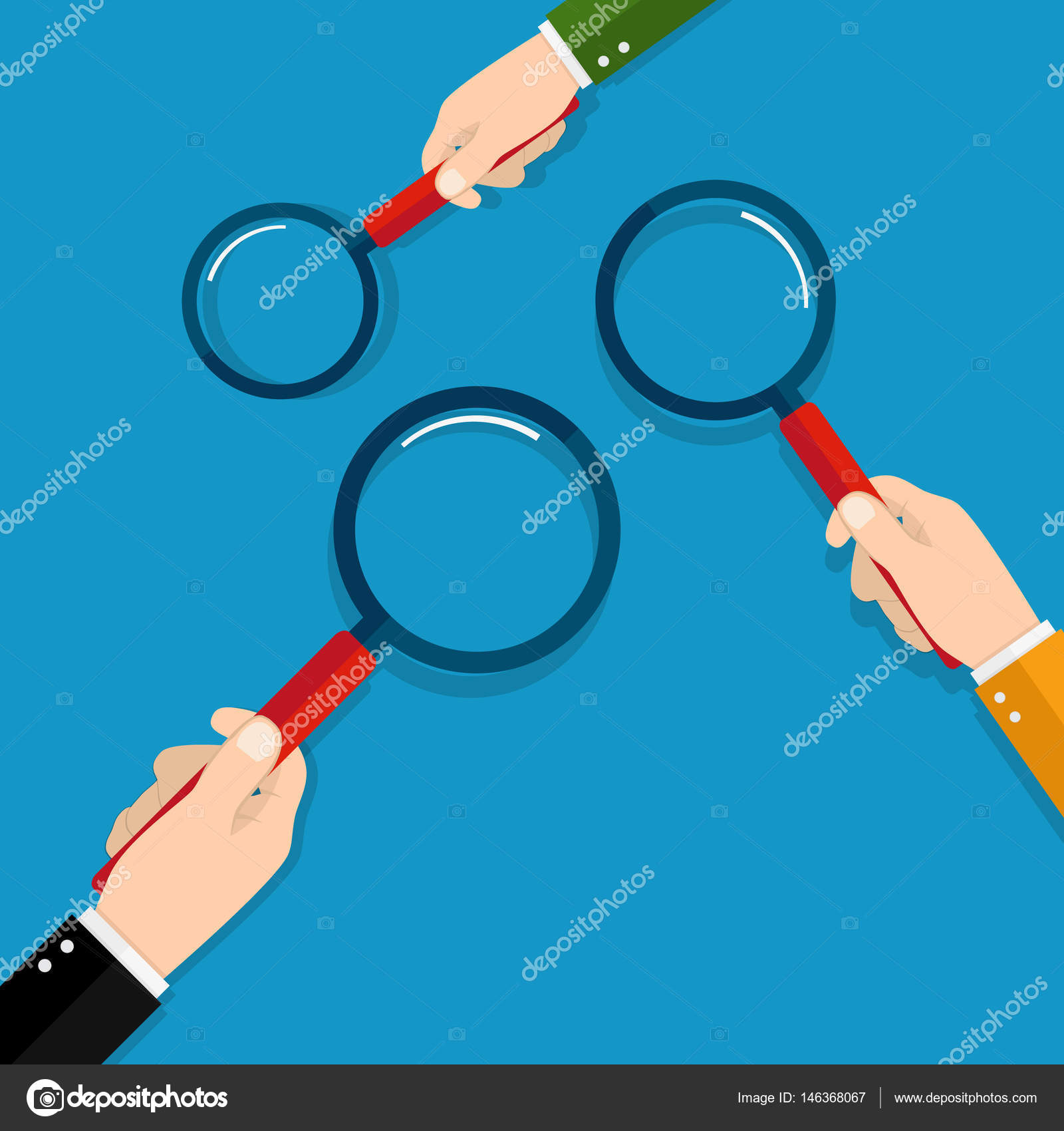 Hand holding a magnifying glass. vector illustration in flat design on ...