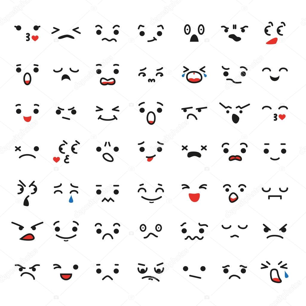 Dibujos: cara kawaii simbolos | Conjunto de dibujos animados caras ...