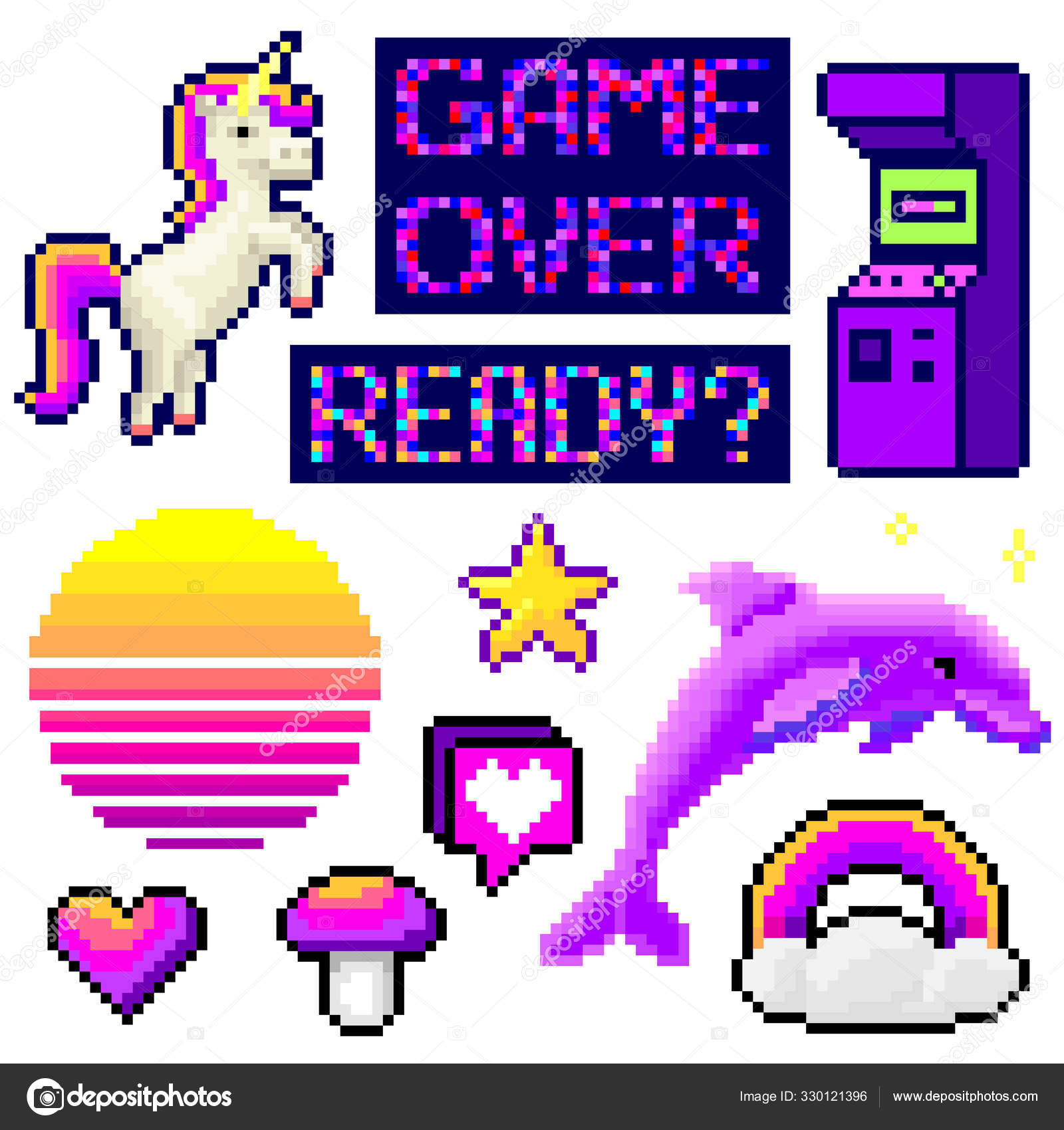 Set of minimalistic pixel art vector objects isolated. game 8 bit style minimalistic pixel ...