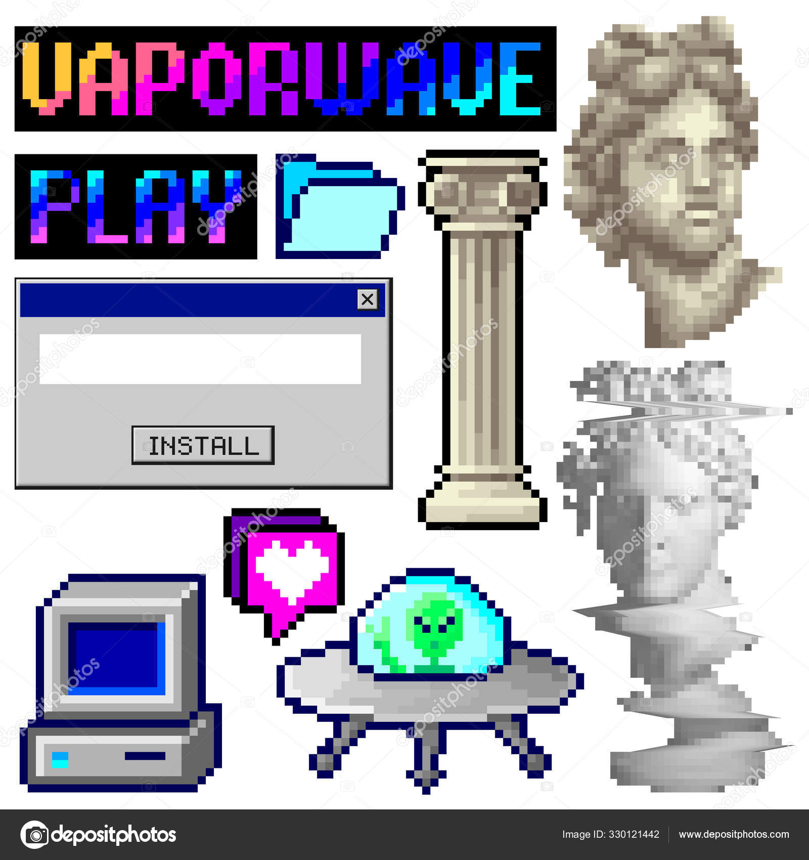 Set of minimalistic pixel art vector objects isolated. game 8 bit style minimalistic pixel ...