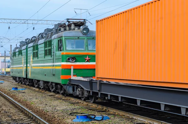 Transportation of cargoes by rail in containers - Stock Image - Everypixel