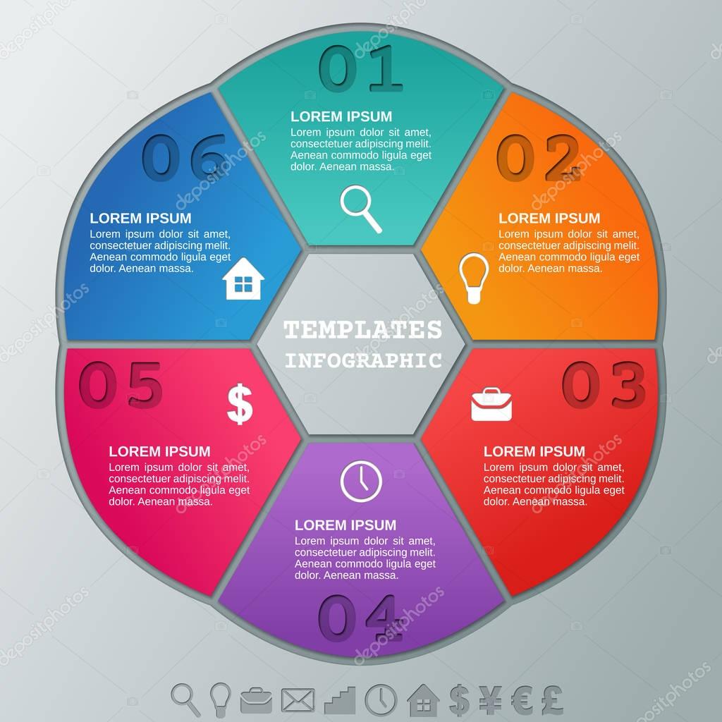 Infographics frames. Vector infographic circular templates 6 ste ...
