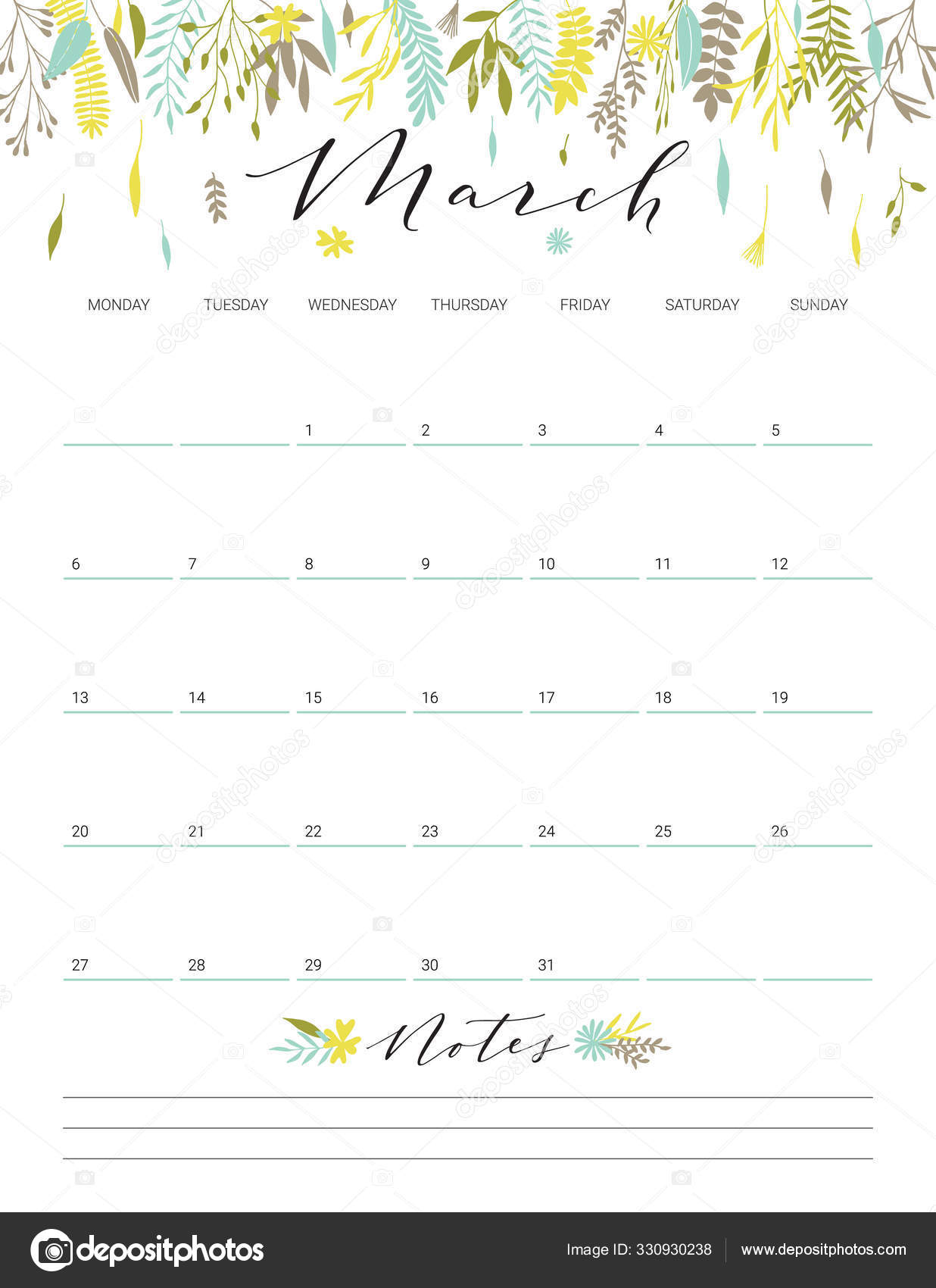 March flower calendar. Stock Vector Image by ©bantiqvision #330930238
