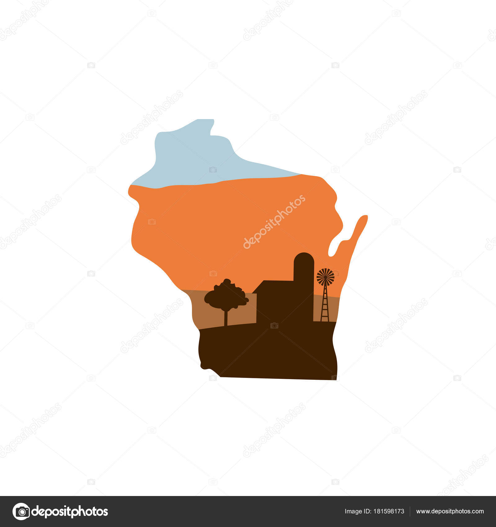 Wisconsin State Shape with Farm at Sunset w Windmill, Barn, and Stock Vector by ©bearsky23@yahoo ...