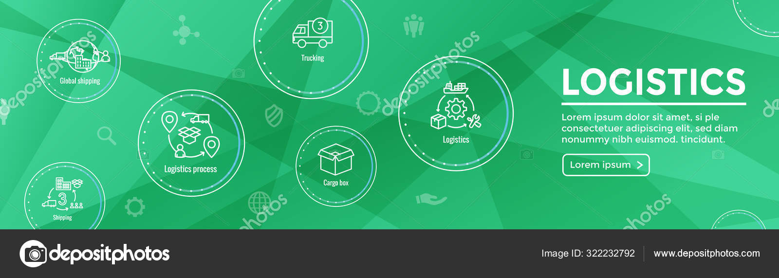 Logistics icon set and web header banner with buildings, truckin Stock ...