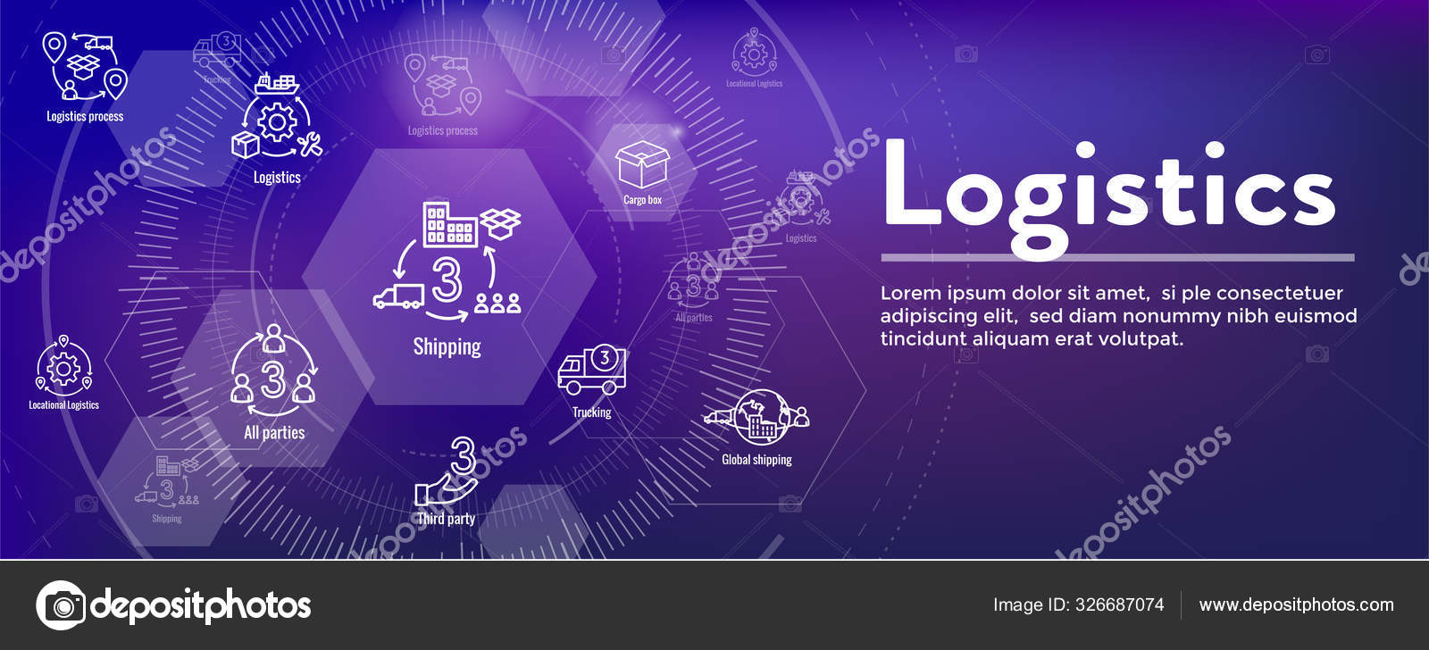 Logistics icon set and web header banner with buildings, truckin Stock ...