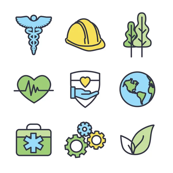 Health Safety Environment Icon Set Medical Safety Leaves Icons Stock ...
