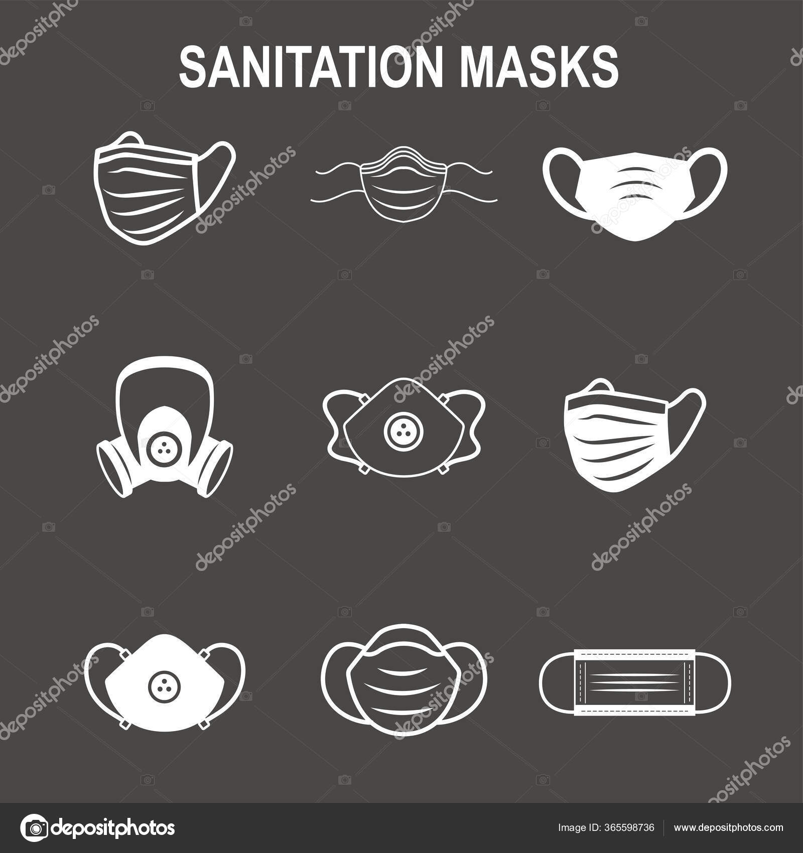 Sanitation Protection Facemask Ppe Icon Set Respiratory Face Masks ...
