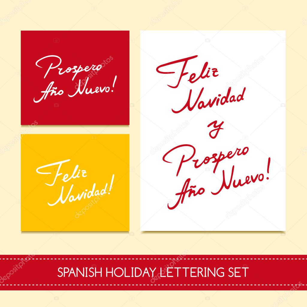 Tarjetas navideñas españolas set vector. Letras "Feliz Navidad y ...