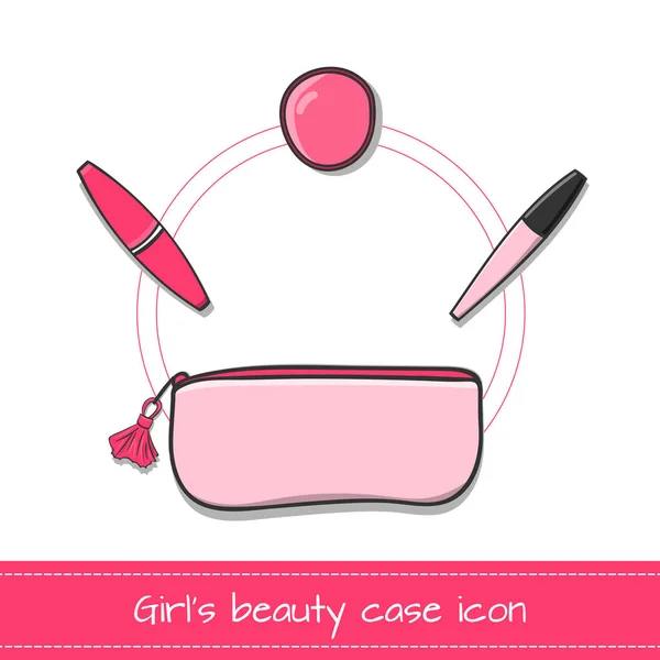 Beauty case icon vector isolated. Pink make-up case with lip gloss ...