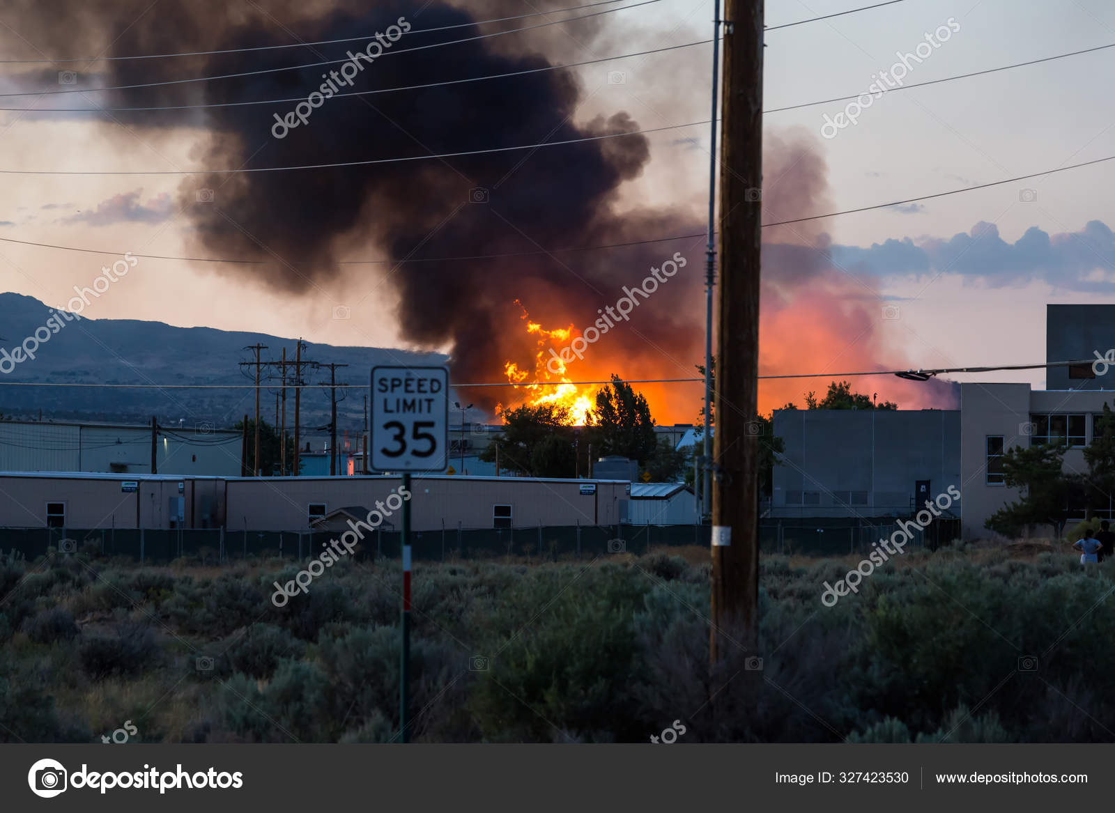 Large Building Fire Smoke Cloud Flames Distance – Stock Editorial Photo ...