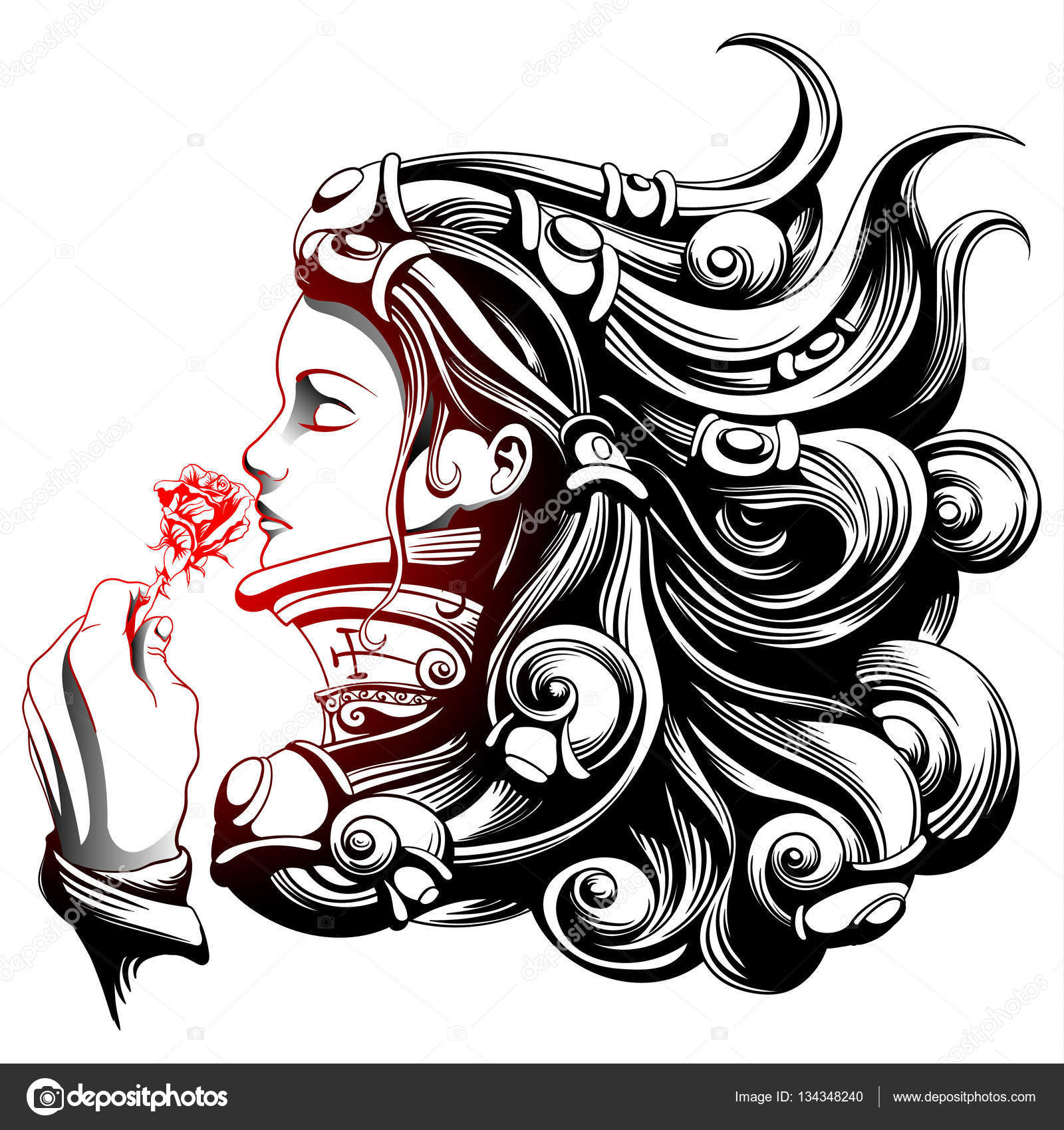Girl smelling a beautiful rose Stock Vector Image by ©WarmTail #134348240