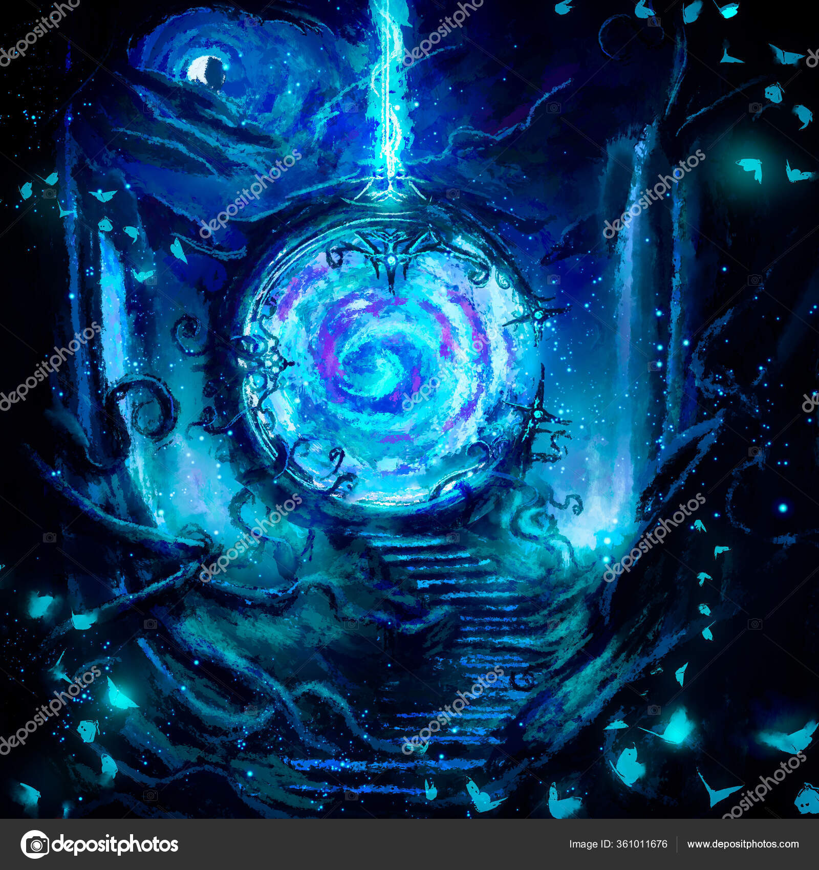 Beautiful Magical Portal Which Staircase Entwined Horses Leads Luminous ...