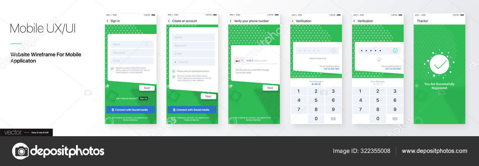 Design of a Mobile Application and Site, UI. Set of GUI Screens with ...