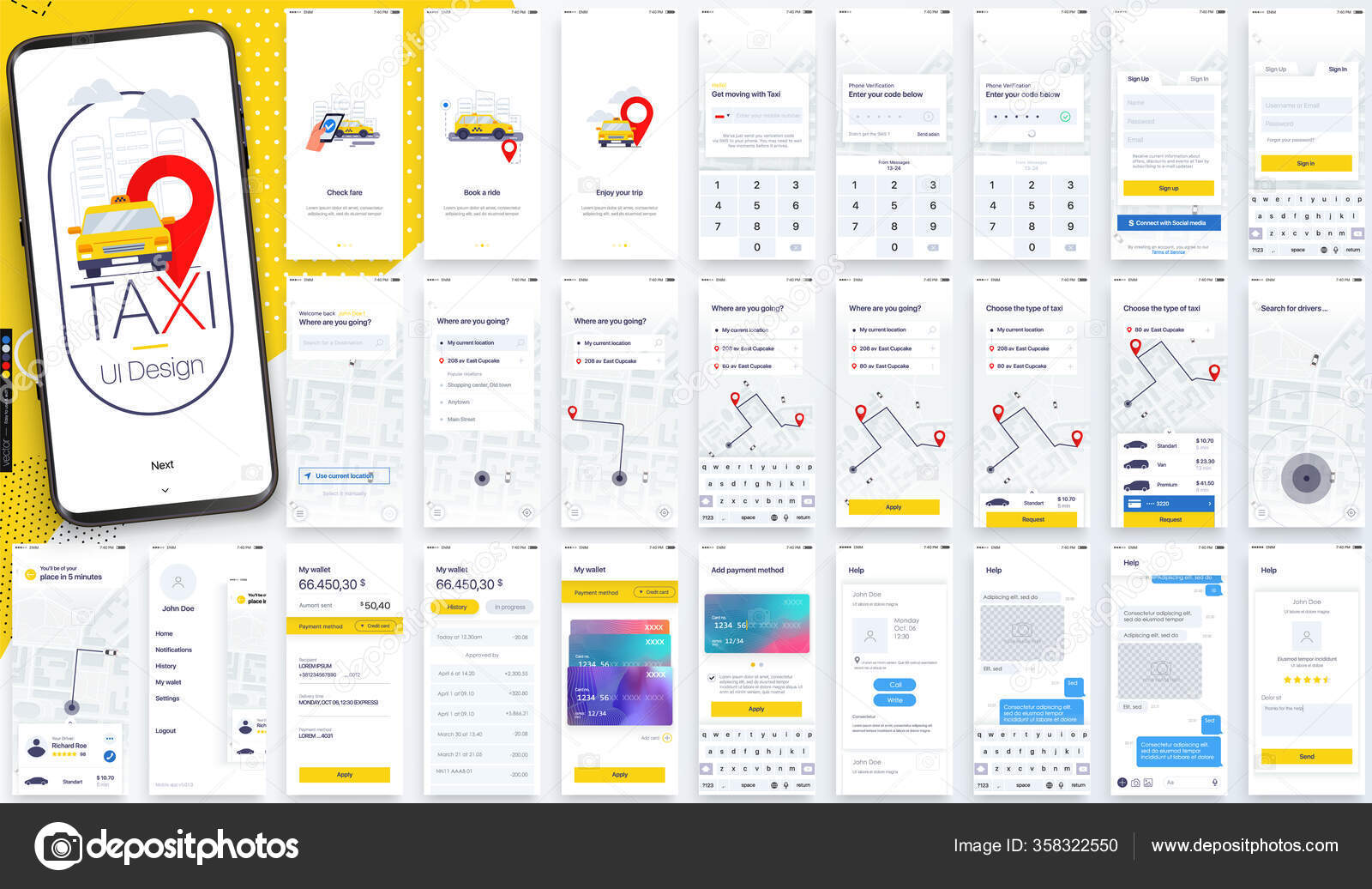 Design of the Mobile Application, UI, UX. Set of GUI Screens with Login ...