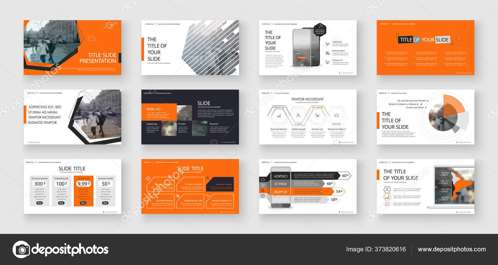 Geometric Orange Presentation Element Templates. Vector infographics ...