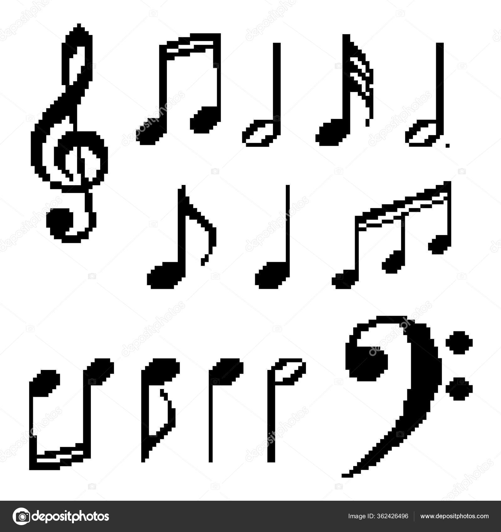 Set Pixel Music Notes Treble Clef Bass Clef Pixel Art Stock Vector ...