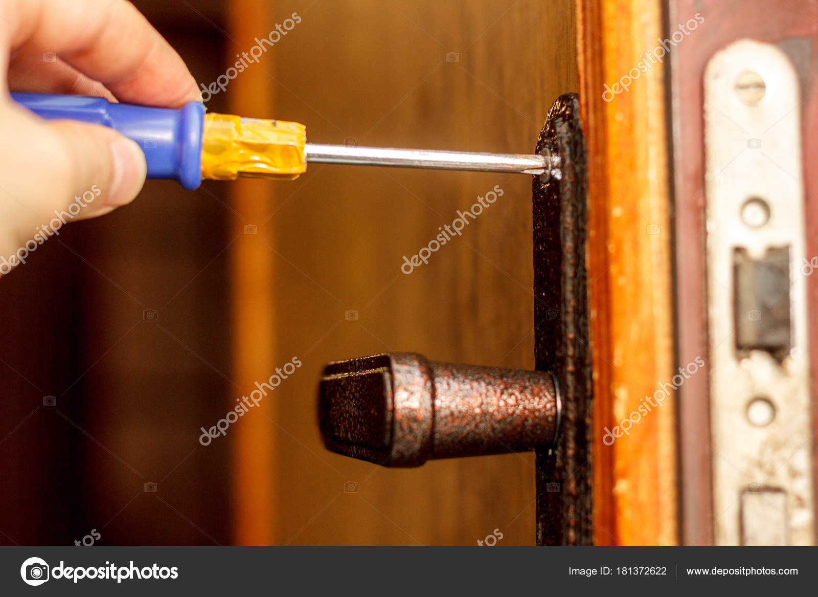 Locksmith Making Installation Door Lock Screwdriver Stock Photo by ...