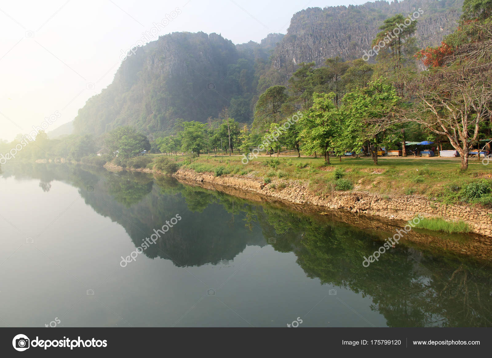 The long mountain range in parallel with Song river, early morni ...