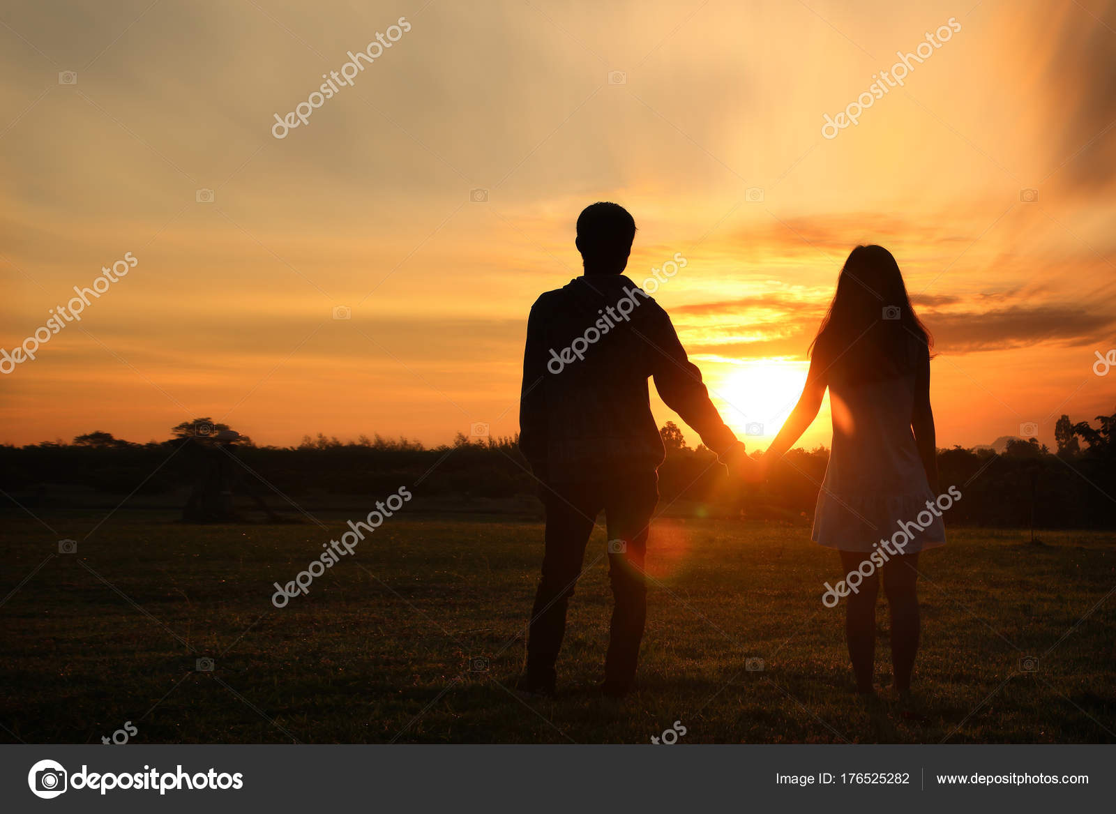 Shadow image of couples holding hands with the morning light wit Stock ...