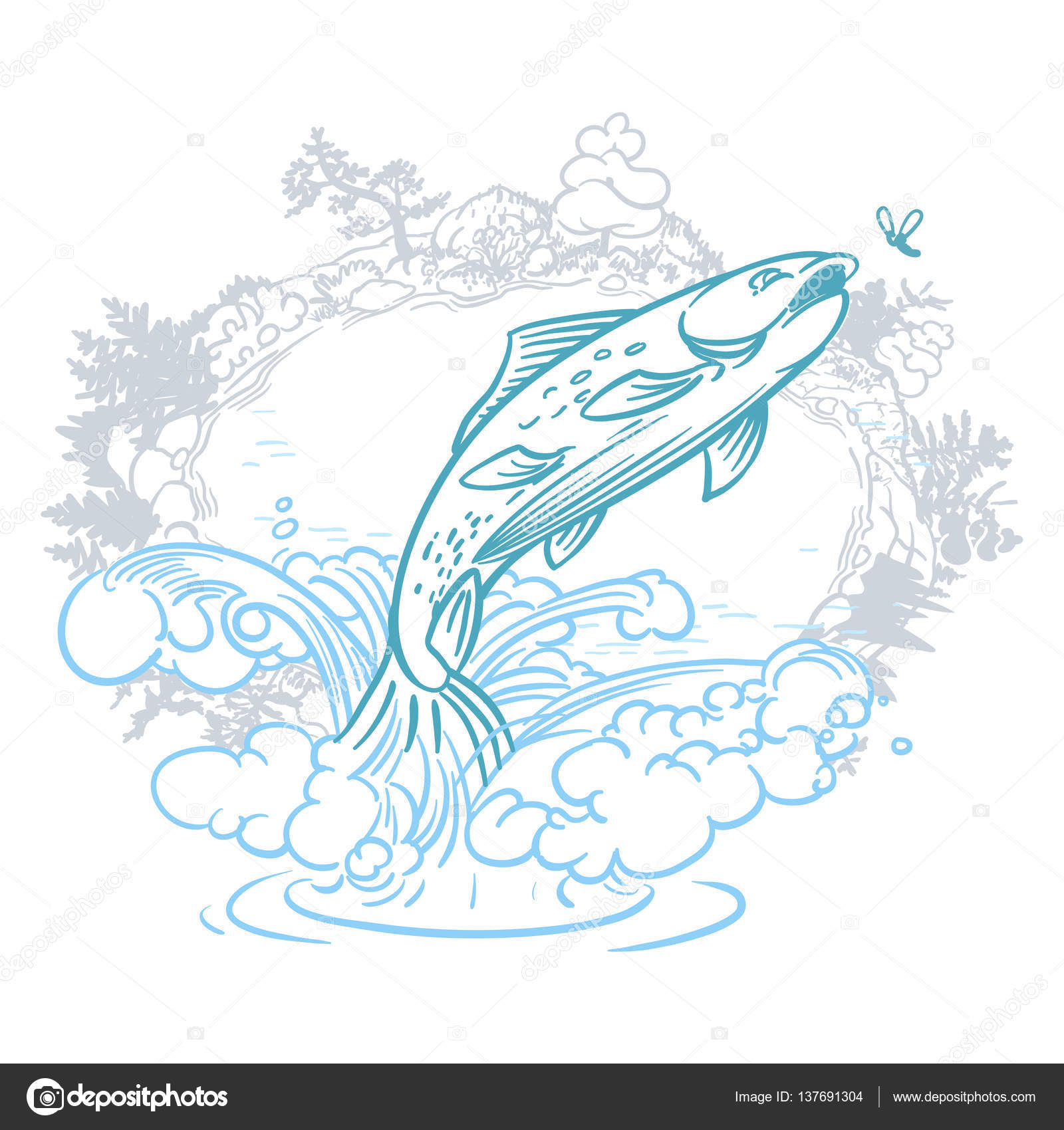 Trout Jumping Out Of Water Stock Vector Image By ©aroderick 137691304