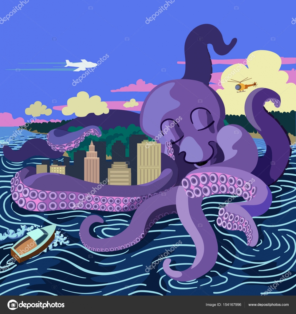 Giant Octopus Hugging City Stock Vector Image by ©aroderick #154167996