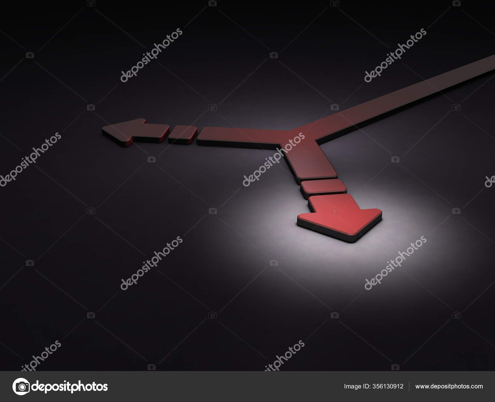 Arrow Splits Two Directions Represents Branch Point Dark Background ...