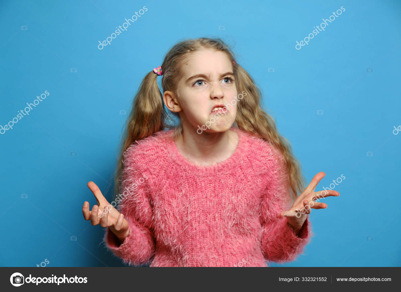 The emotions of a child. Small girl angry isolated. Beautiful little ...