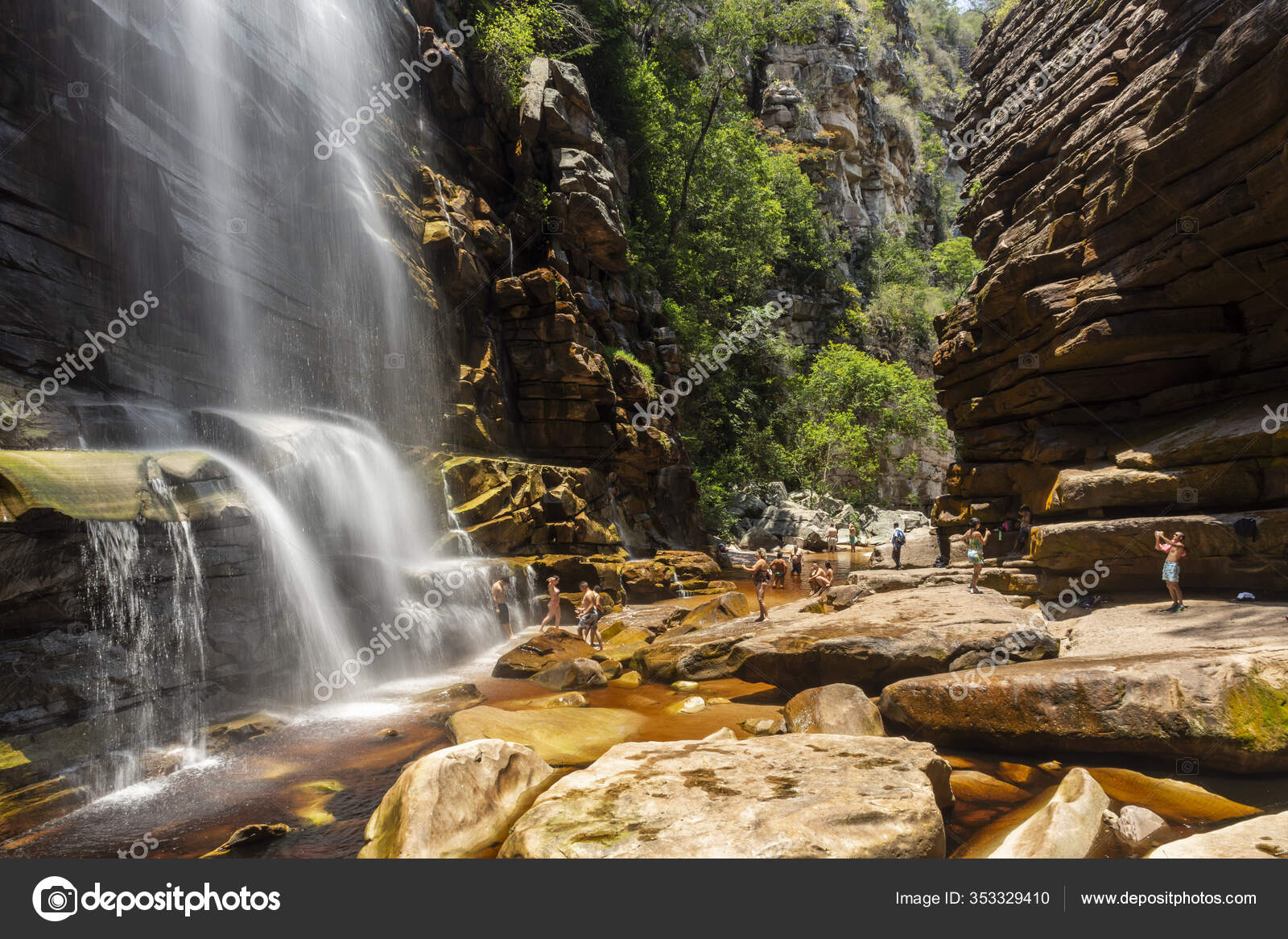 Beautiful Landscape Big Natural Waterfall Rocky Canyon Chapada ...