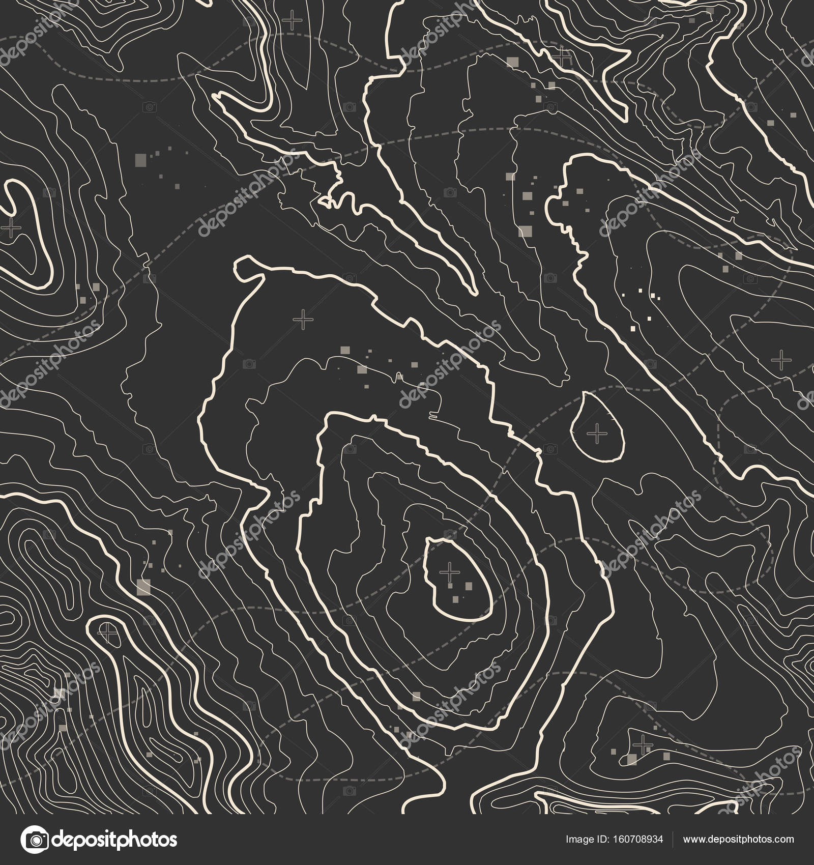 Vzor bezešvé. Topografická mapa pozadí s místem pro kopii bezešvých ...