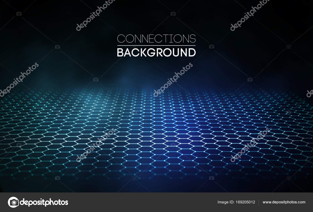 Network connection concept blue vector illustration. Futuristic hexagon ...