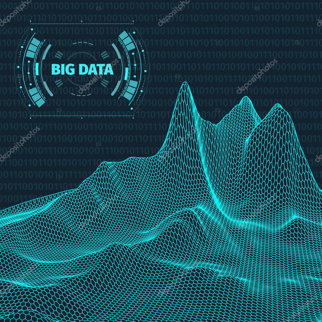 Computer generated binary code landscape on black background . Big Data . Binary Code ...