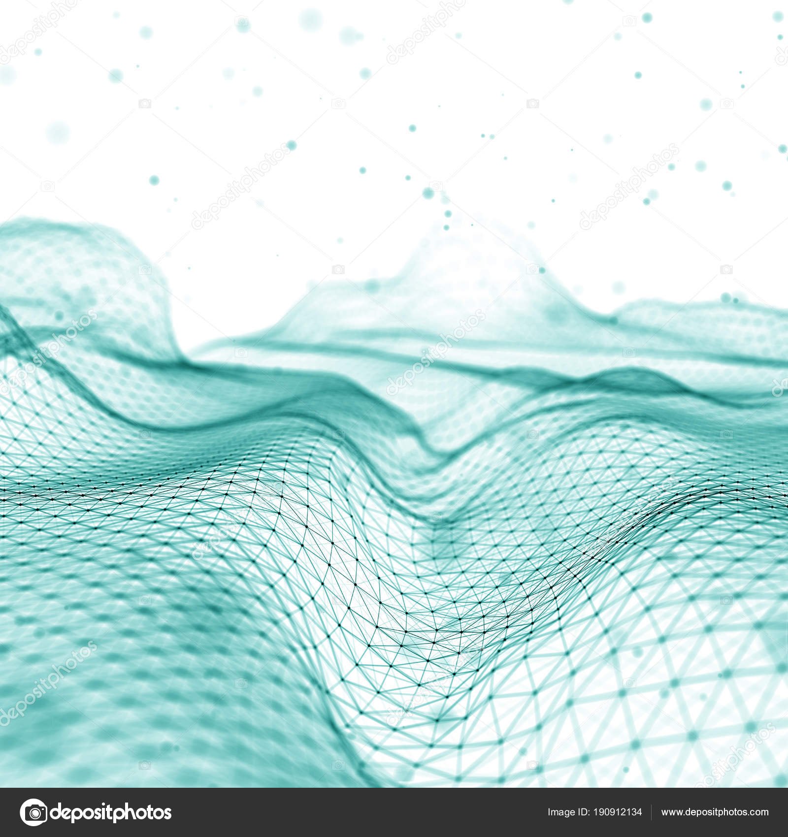 Abstract Futuristic 3d Render Illustration. Plexus polygonal background. Wireframe landscape ...