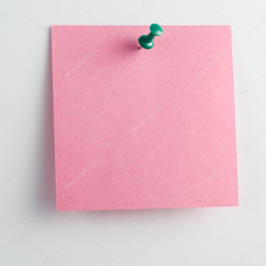 Blank sticky note with pushpin isolated on white background — Stock ...