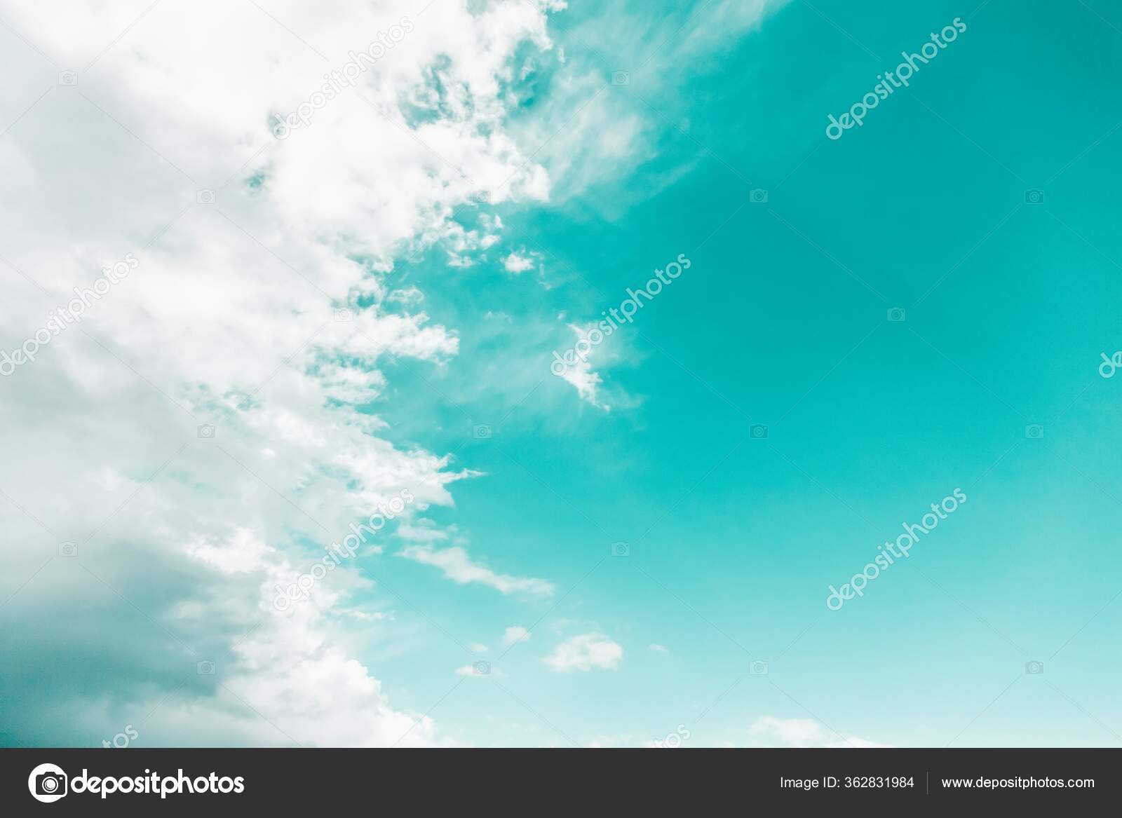 White Clouds Mint Aqua Menthe Color Sky Background Toned — Stock Photo ...