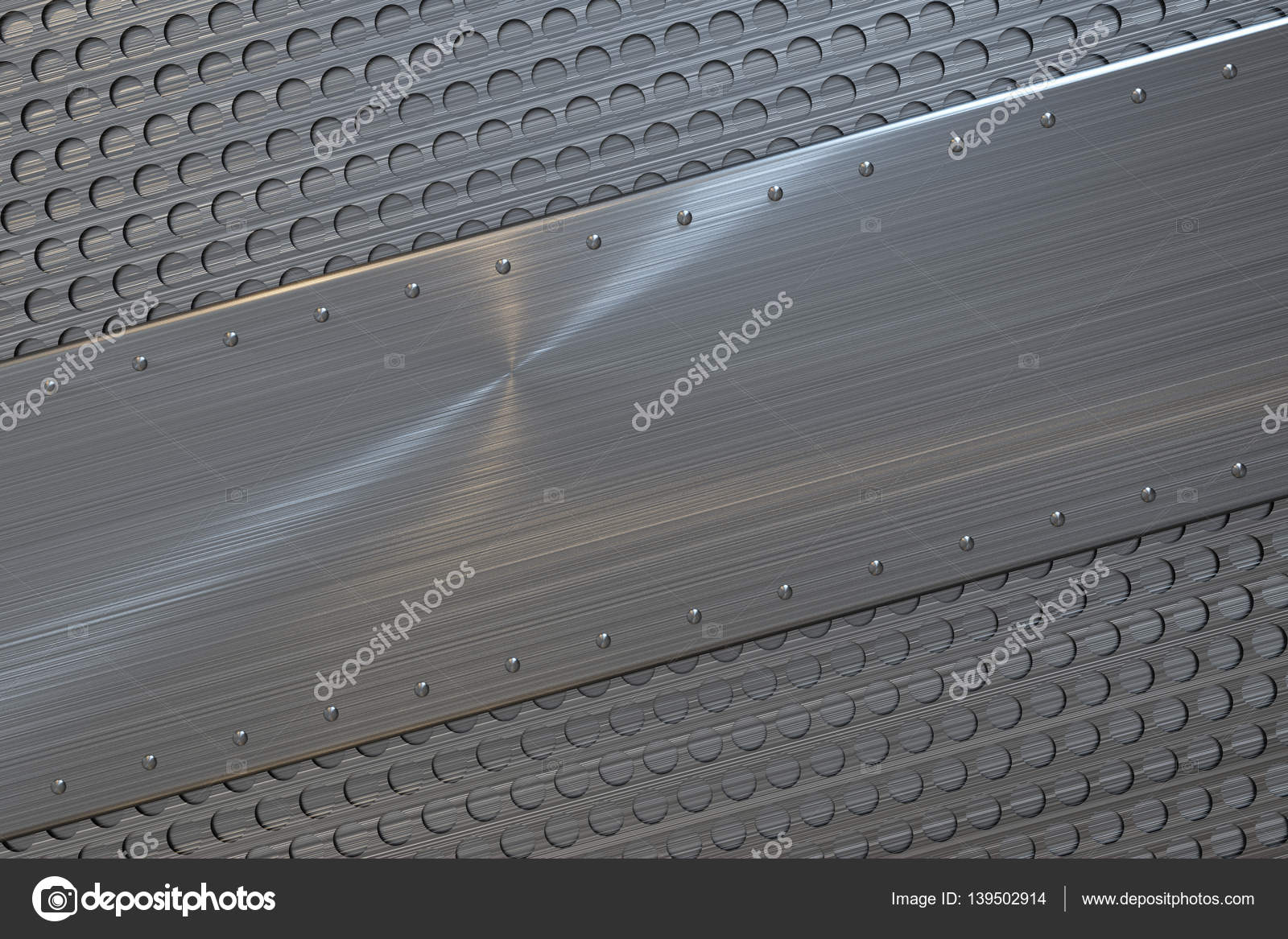 Rectangular metal plate with rivets on circular grille backgroun Stock ...