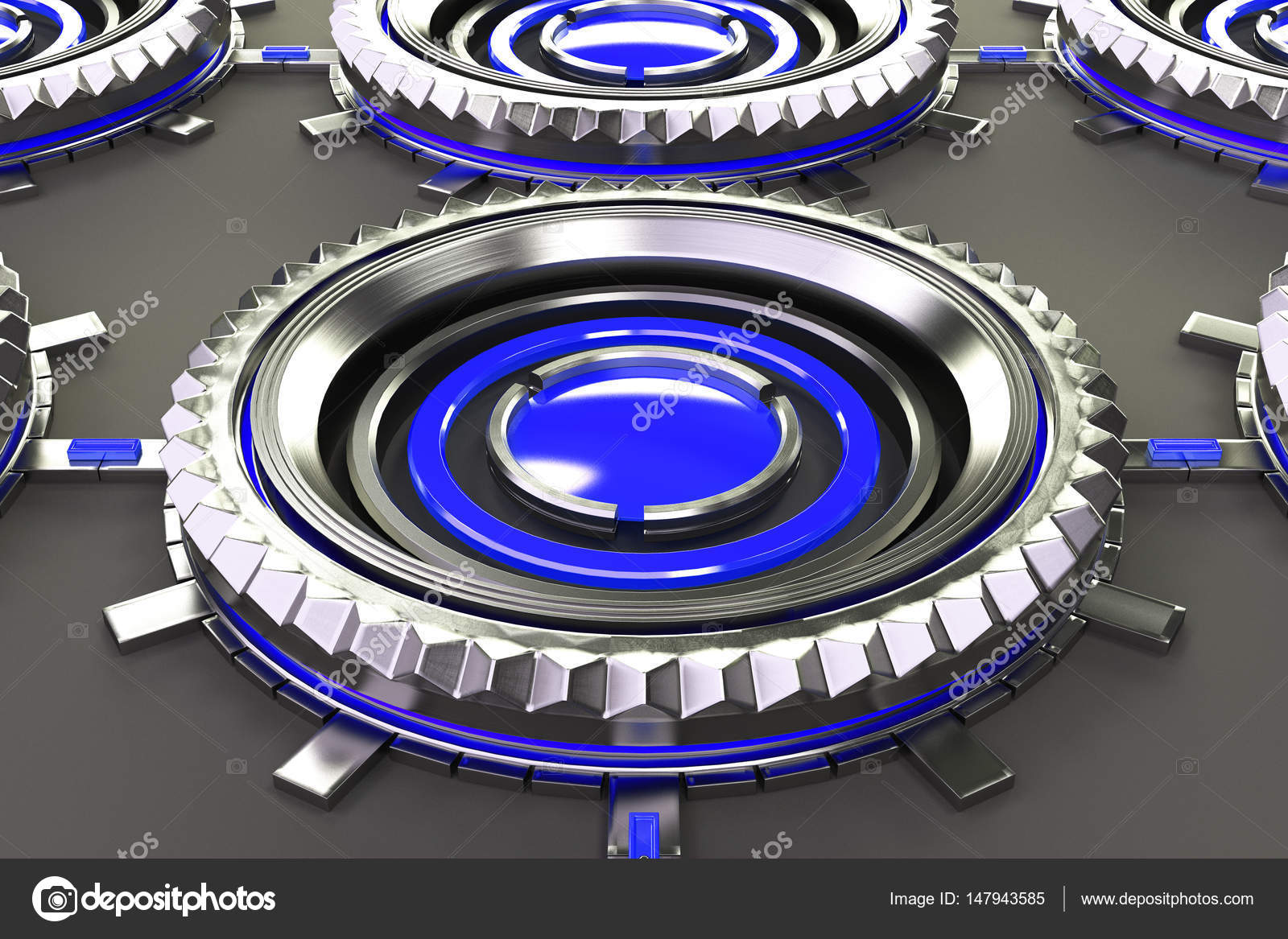 Pattern of concentric metal shapes with blue elements — Stock Photo ...