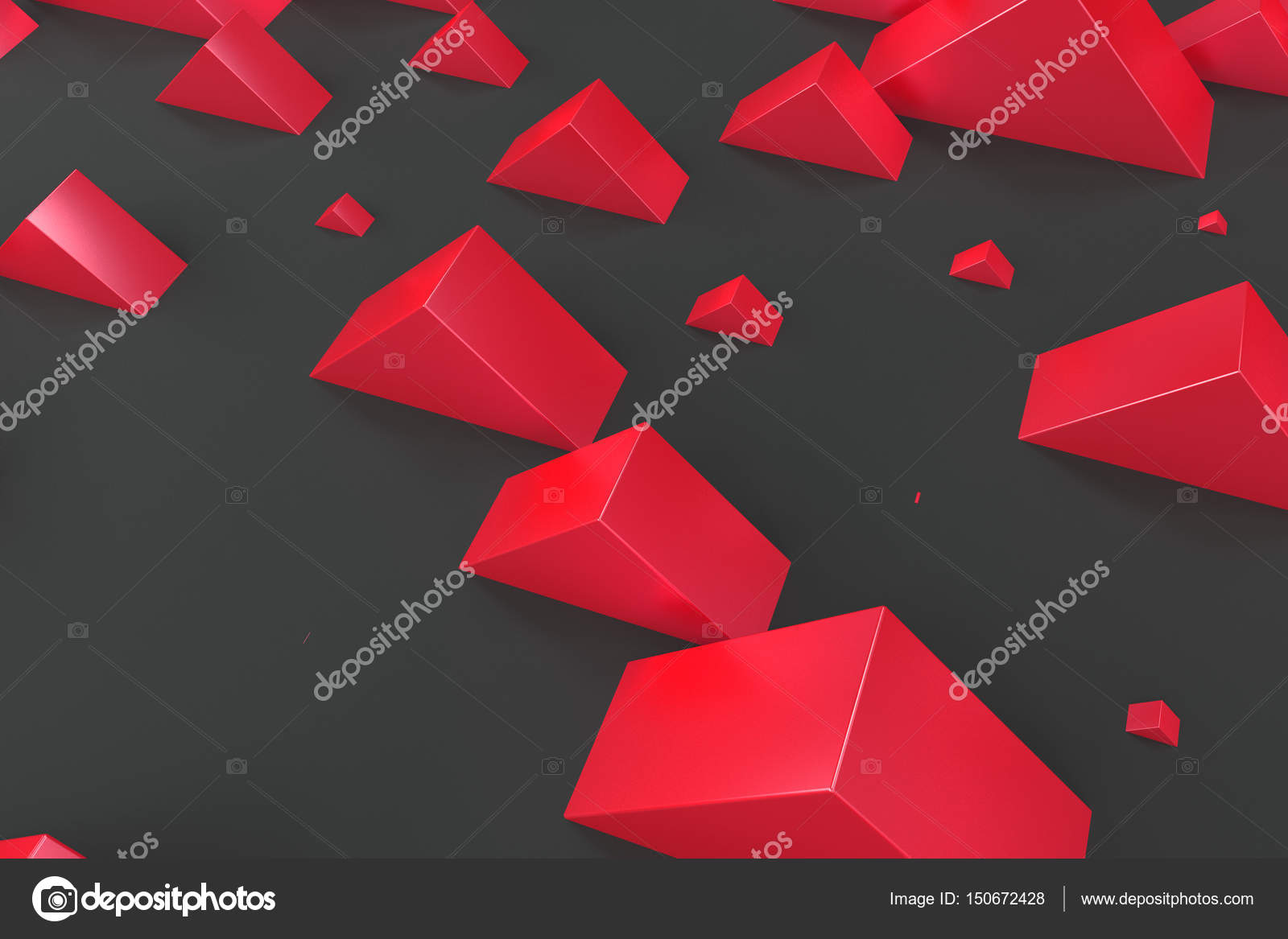 Red rectangular shapes of random size on black background Stock Photo ...