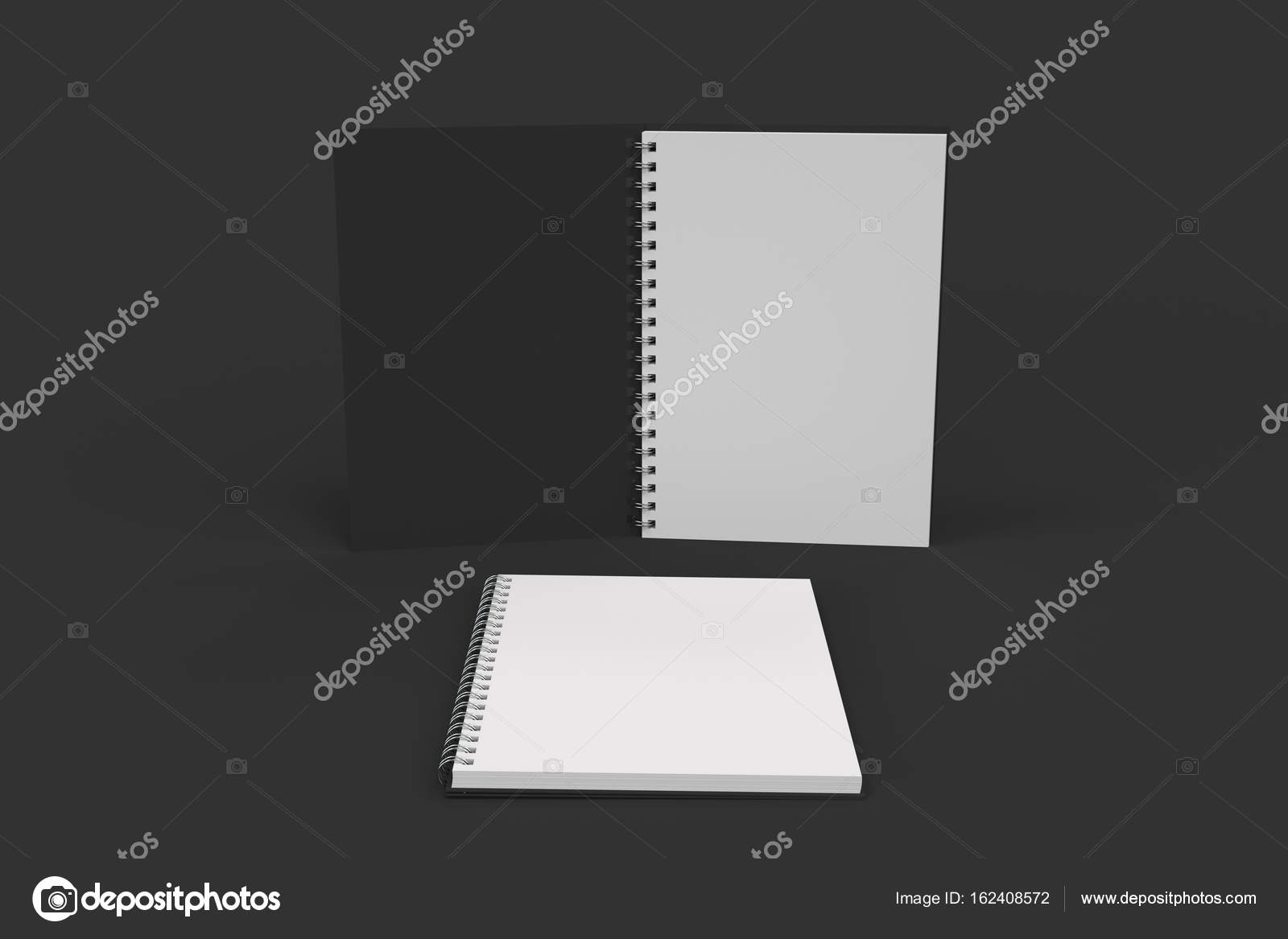 Two notebooks with spiral bound on black background — Stock Photo ...