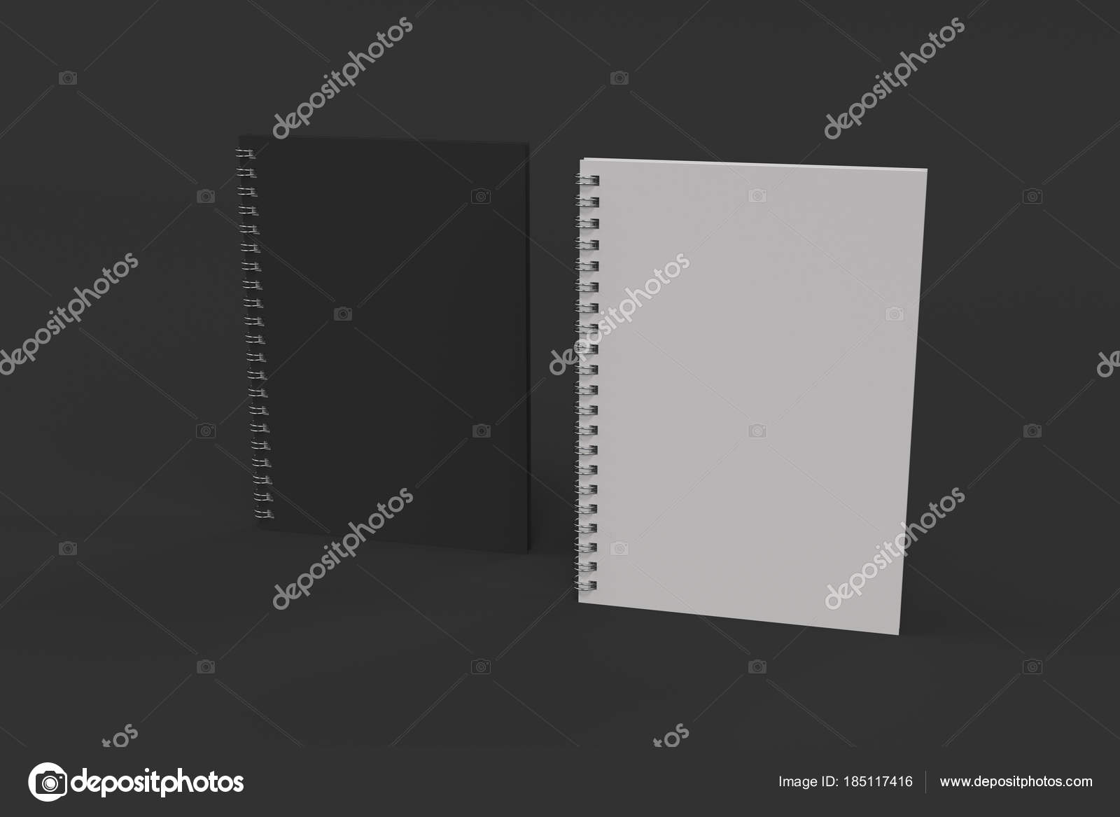 Two notebooks with spiral bound on black background — Stock Photo ...