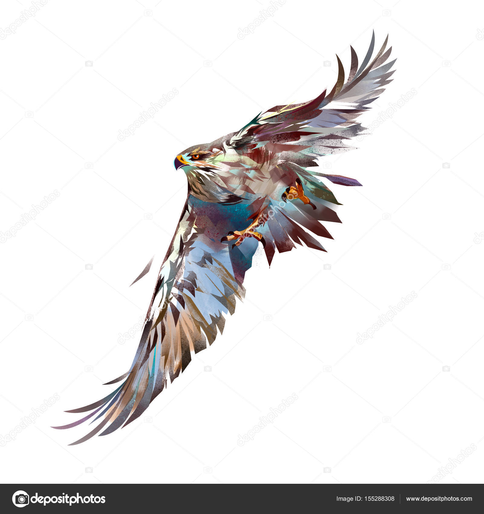 Painted bright attacking bird hawk Stock Illustration by ©khius #155288308
