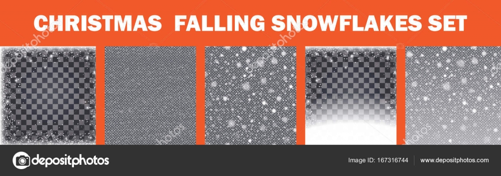Realistic falling snowflakes set . Isolated on transparent background ...