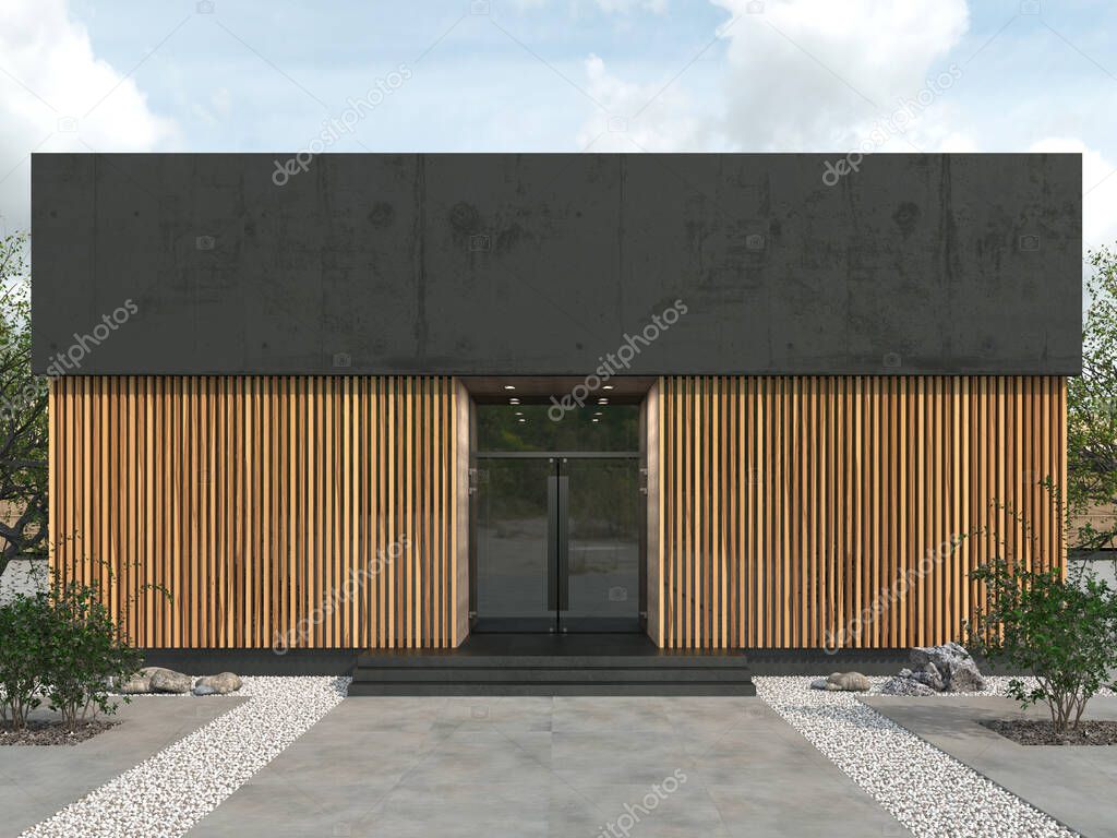 Edificio moderno en estilo loft de forma rectangular con techo plano ...