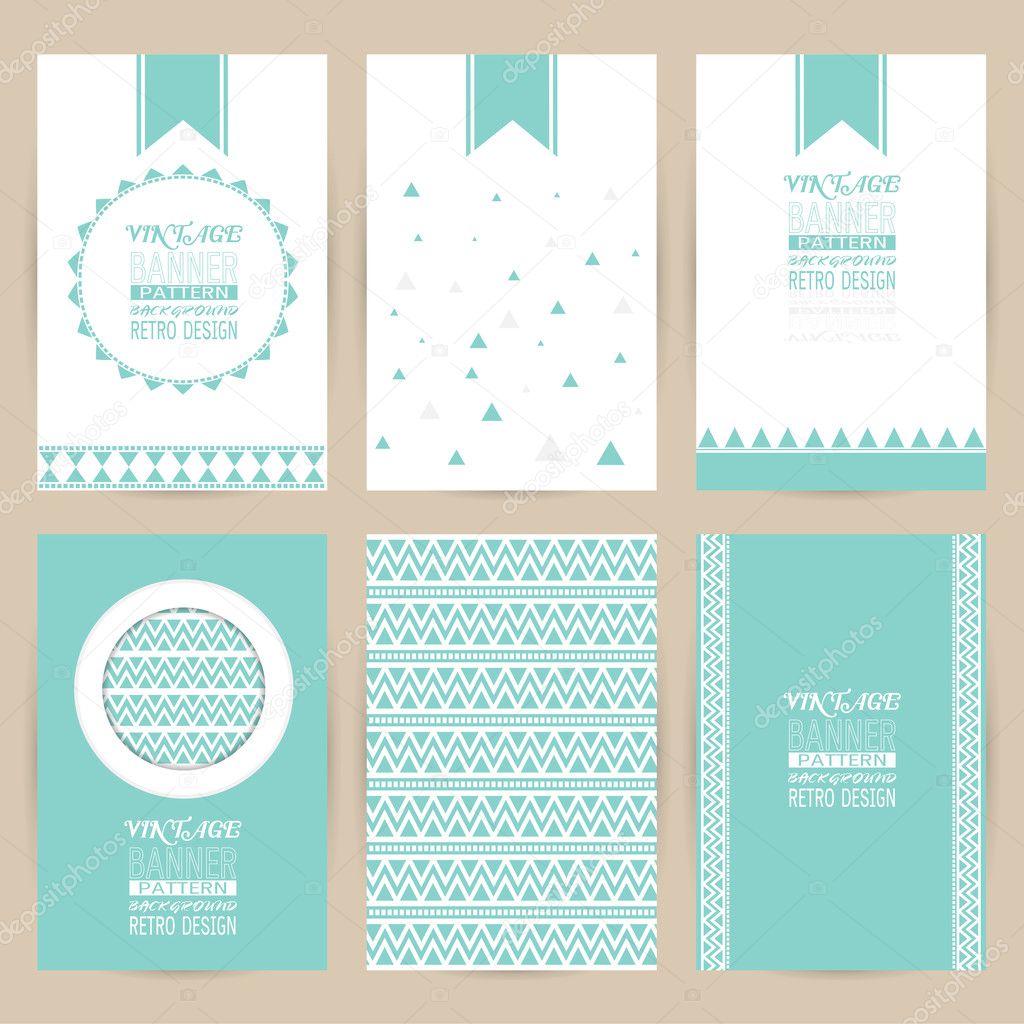 Vector blue set of Vintage pattern background banner retro broch Stock ...