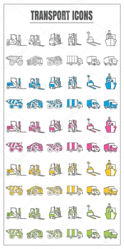 Icons transport color blck blue pink Yellow green vector on whit Stock ...
