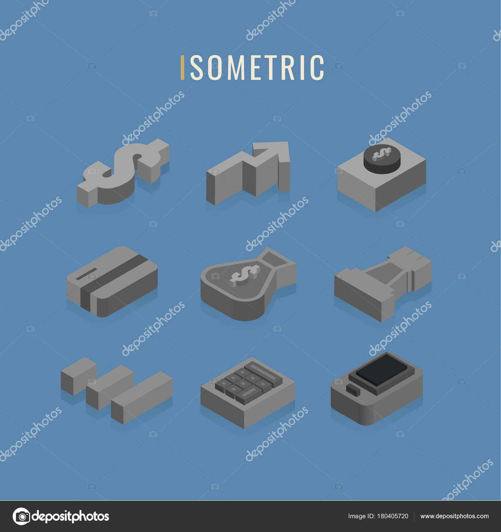 Isometric. icon Business, vector symbol in style isolated on blu Stock ...
