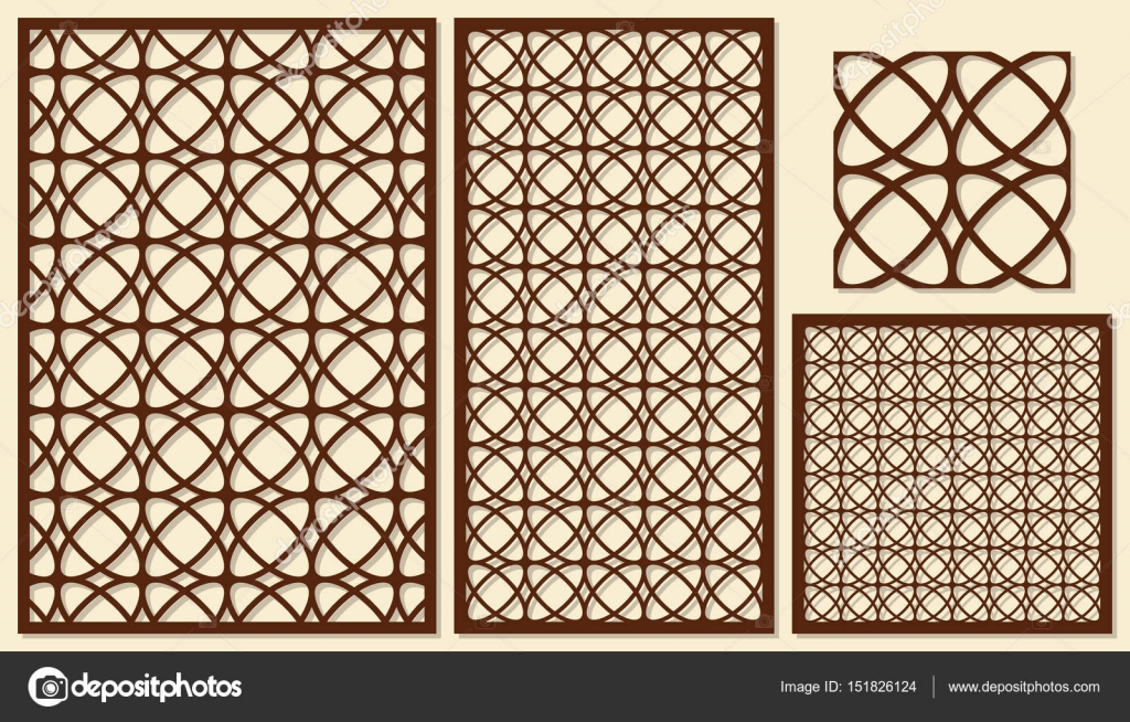 Set of decorative panels laser cutting. Classical linear geometric ...