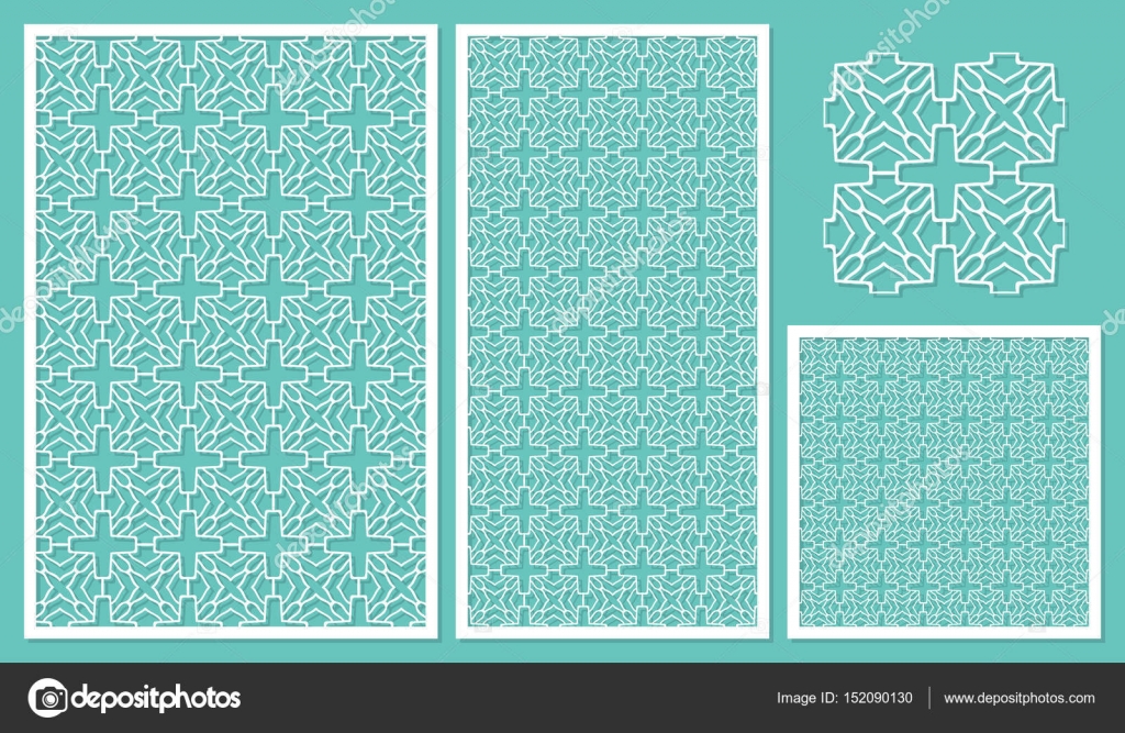 Set decorative panels laser cut. Repeating geometric squares tiles ...