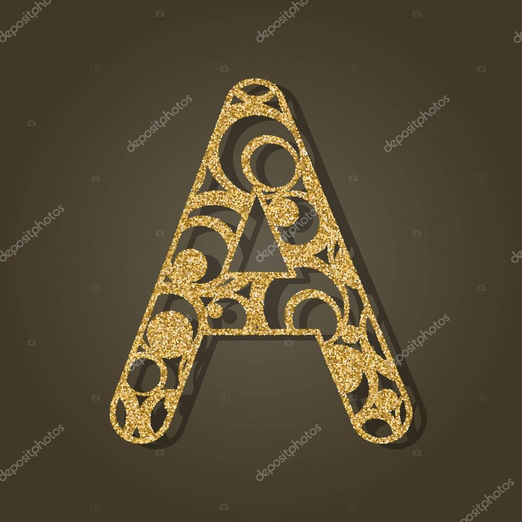 Letra A dorada para corte por láser. Alfabeto inglés. Ilustración ...